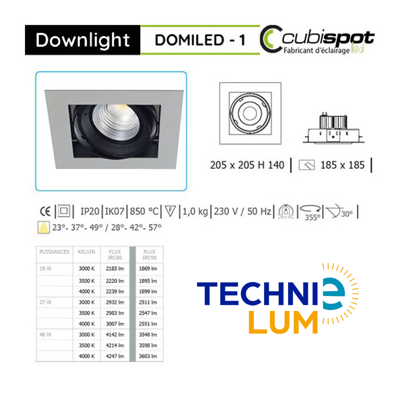 Downlight LED - DOMILED - 1 Cubispot luminaire LED intérieur