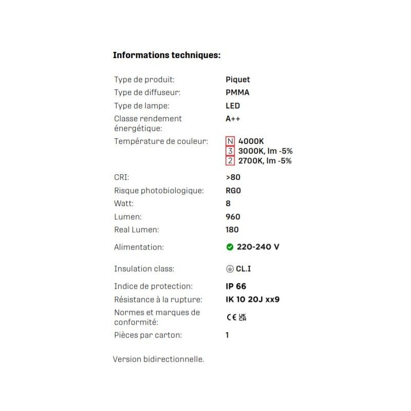 Borne LED - TOK Q2L H1000 angle bidirectionnel adapté extérieur
